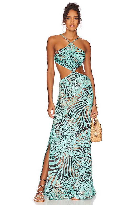 Luli Fama Cut Out Maxi Dress in Animale | REVOLVE