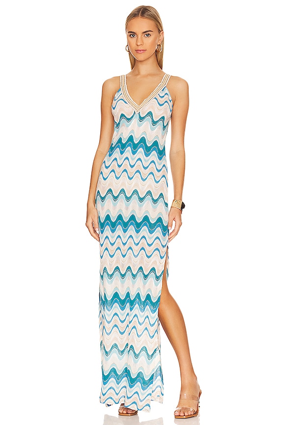 Luli Fama Gold Trim Maxi Dress in Aqua | REVOLVE