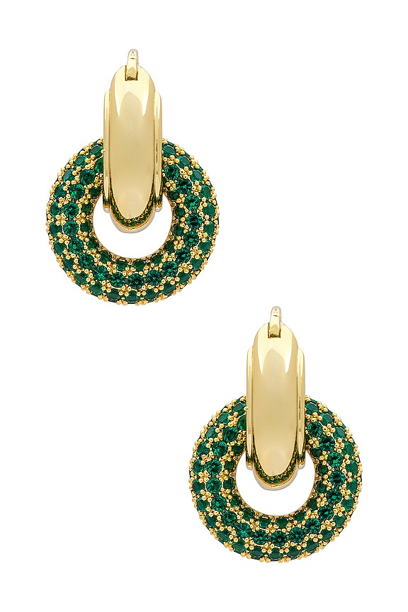 Luv AJ Pave Interlock Hoops in Emerald Green | REVOLVE