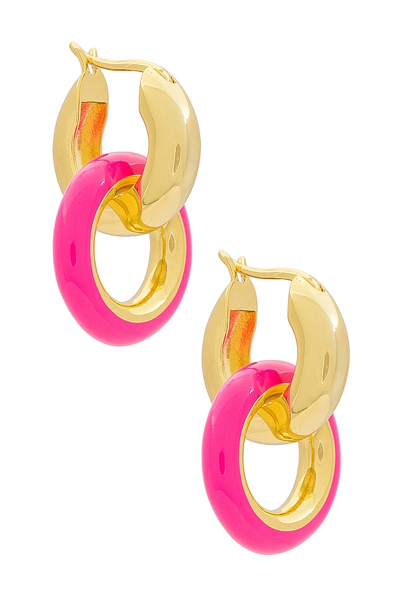 Luv AJ Pave Interlock Hoops in Hot Pink & Gold | REVOLVE