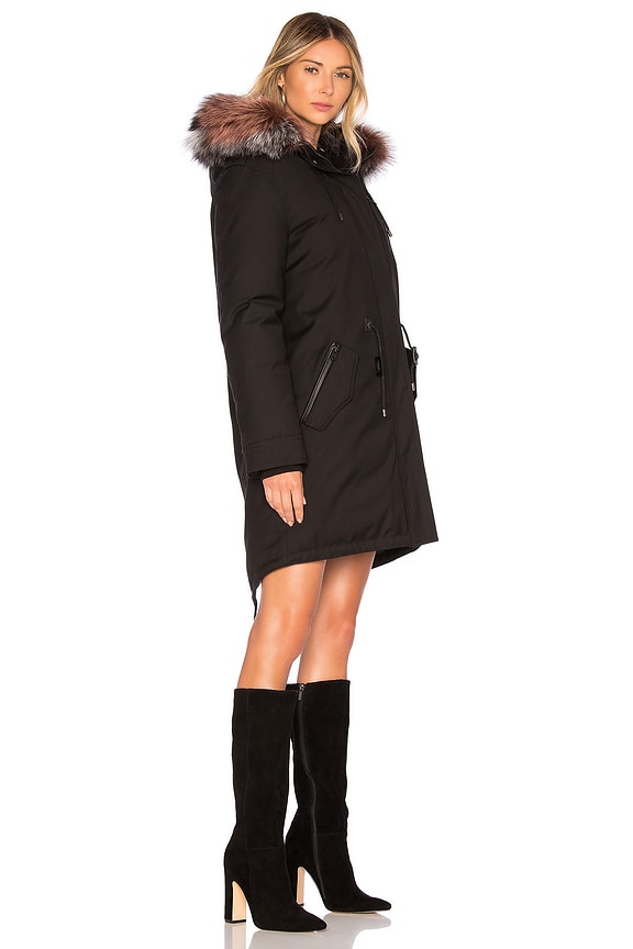 Mackage Rena Jacket With Fur Trim in Black & Pink | REVOLVE