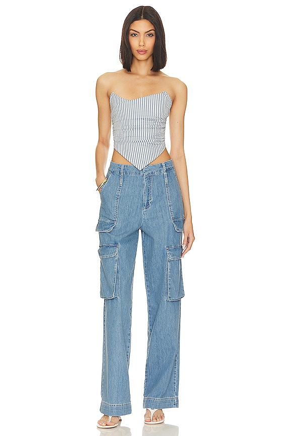 Miaou Poppy Corset in French Girl Stripe Blue | REVOLVE