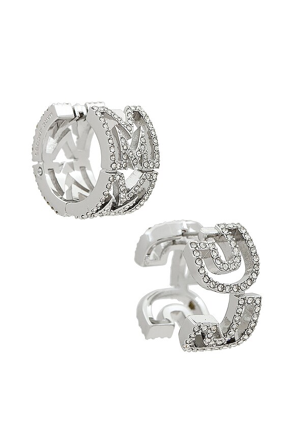Marc Jacobs Monogram Crystal Huggie in Silver & Crystal | REVOLVE