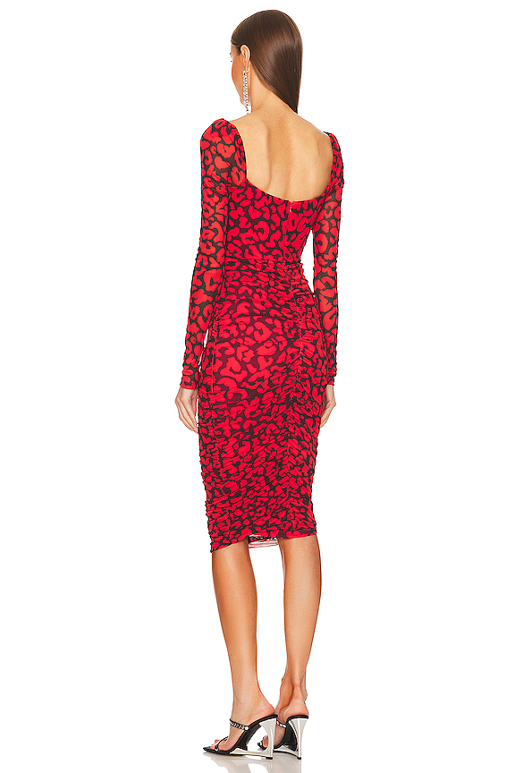 Michael Costello x REVOLVE Nobu Midi Dress in Red & Black Leopard | REVOLVE