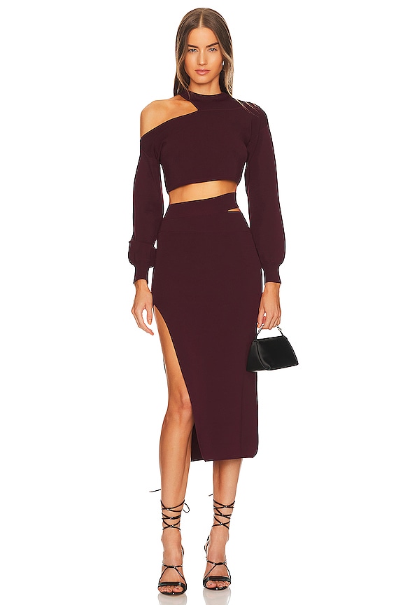 Michael Costello x REVOLVE Asym Cut Out Dolman Sweater in Plum | REVOLVE