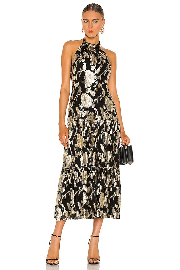 MILLY Hayden Metallic Dress in Black & Gold | REVOLVE