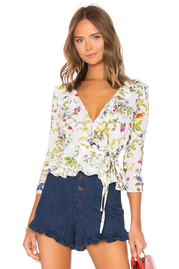 MILLY Ruffle Wrap Top in Multi | REVOLVE