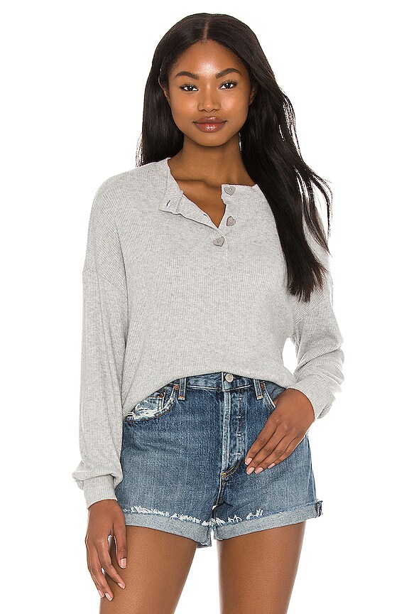 Michael Lauren Barrington Drop Shoulder Henley in Heather Grey | REVOLVE