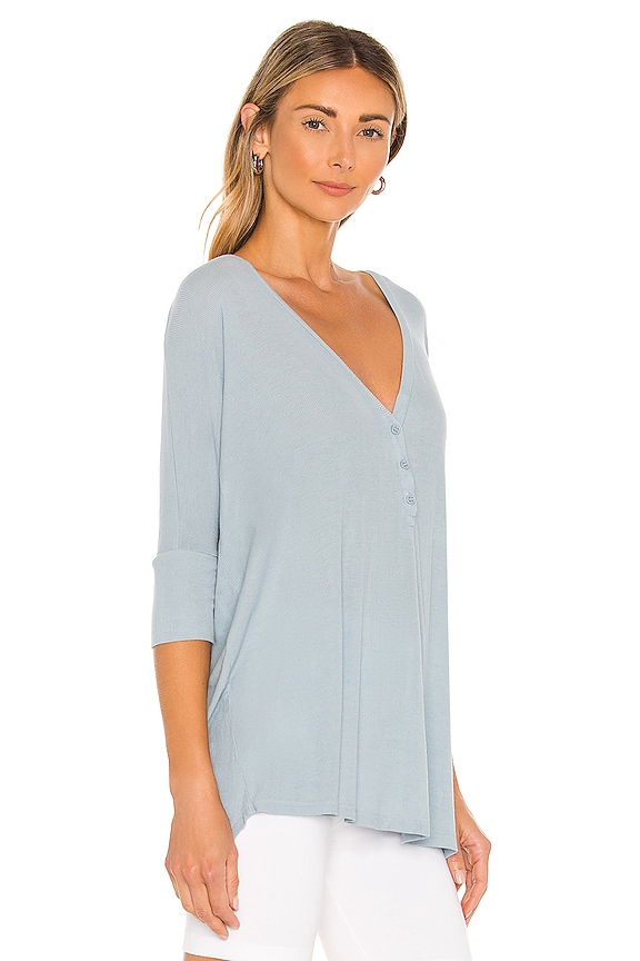 Michael Lauren Amos V-Neck Henley in Dusty Blue | REVOLVE