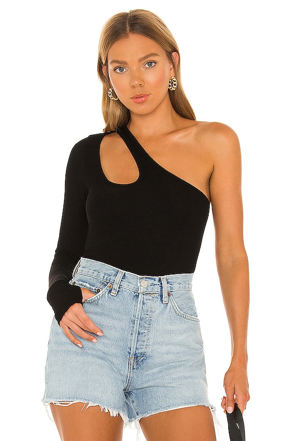 Michael Lauren Fabiano Asymmetrical One Shoulder Top in Black | REVOLVE