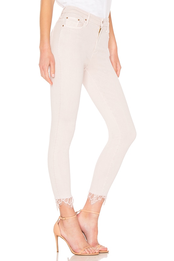 MOTHER High Waisted Looker Dagger Ankle Fray in Blush | REVOLVE