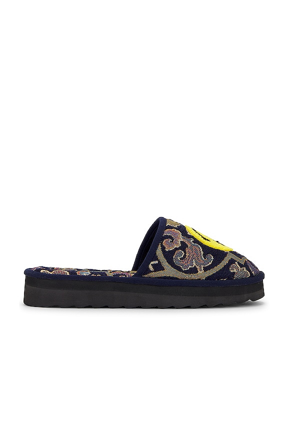 Market Smiley Upside Down Hotel Slippers in Woven Rug | REVOLVE