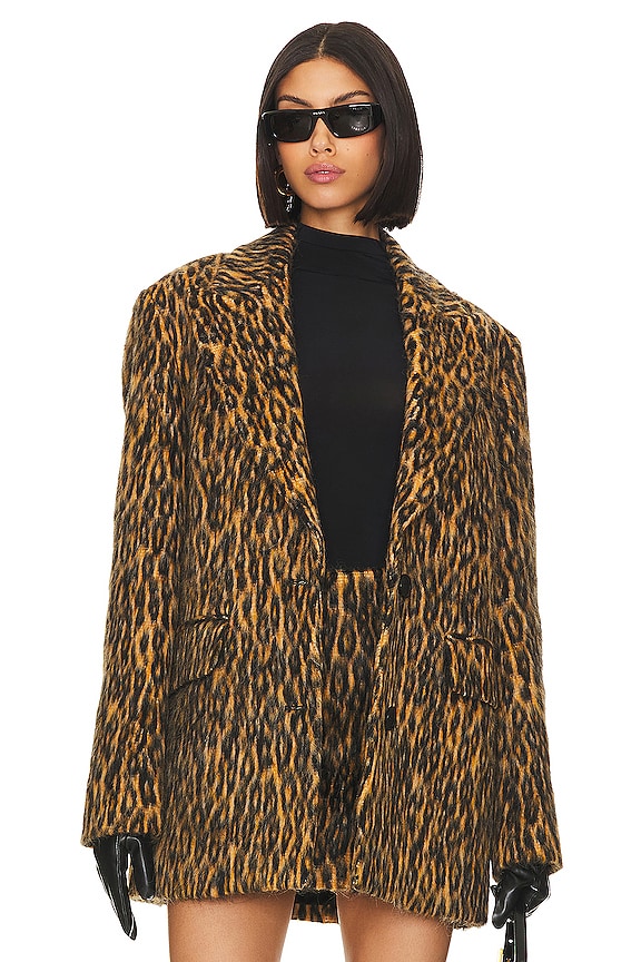 MSGM Cheetah Blazer Coat in Beige & Black | REVOLVE