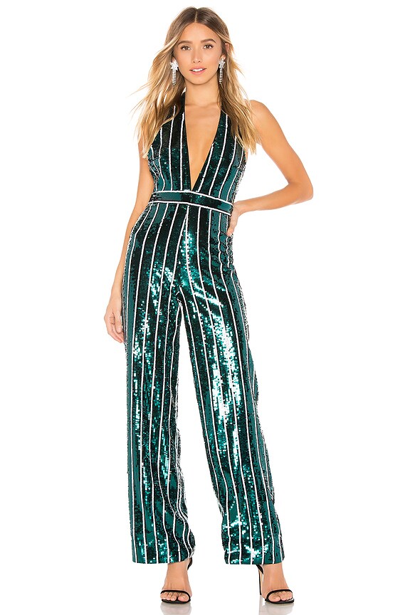 NBD x Naven Charlotte Jumpsuit in Teal Stripe | REVOLVE