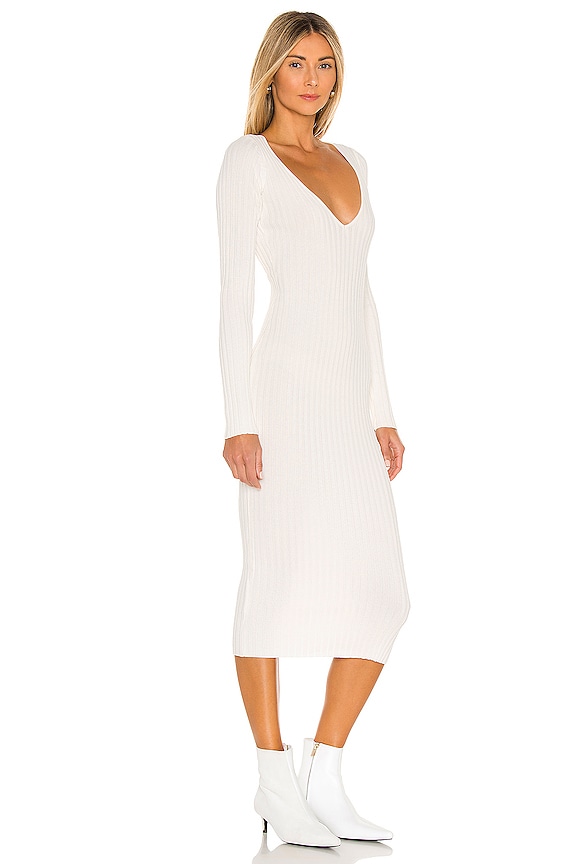 NBD Bekah Deep V Midi Dress in White | REVOLVE