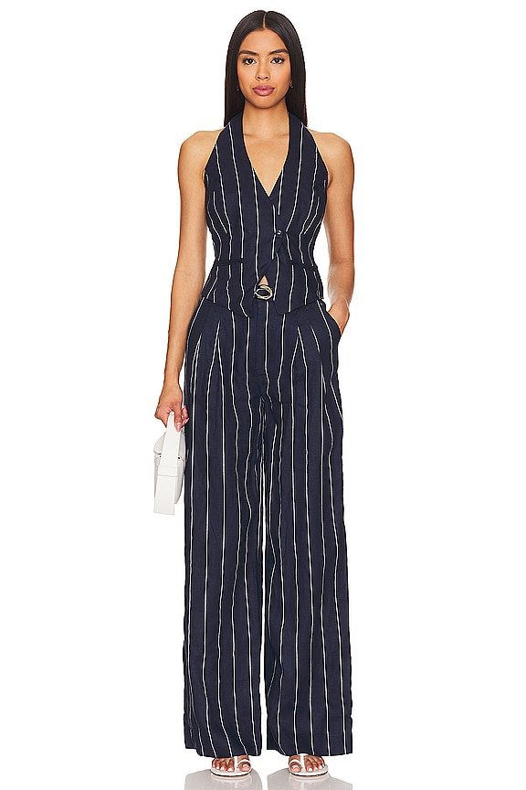 NICHOLAS Calista Belted Wide Leg Pant in Ink & Milk | REVOLVE