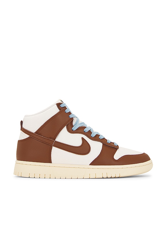 Nike Dunk Hi Retro PRM in Pecan, Sail & Worn Blue | REVOLVE