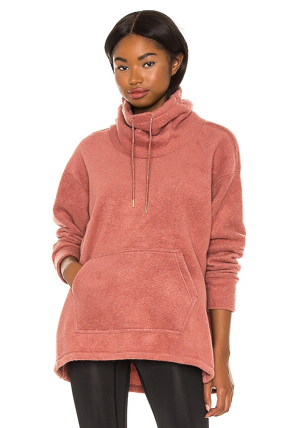 Nike Thermal Cozy Cowl Sweater in Claystone Red & Metallic Gold | REVOLVE