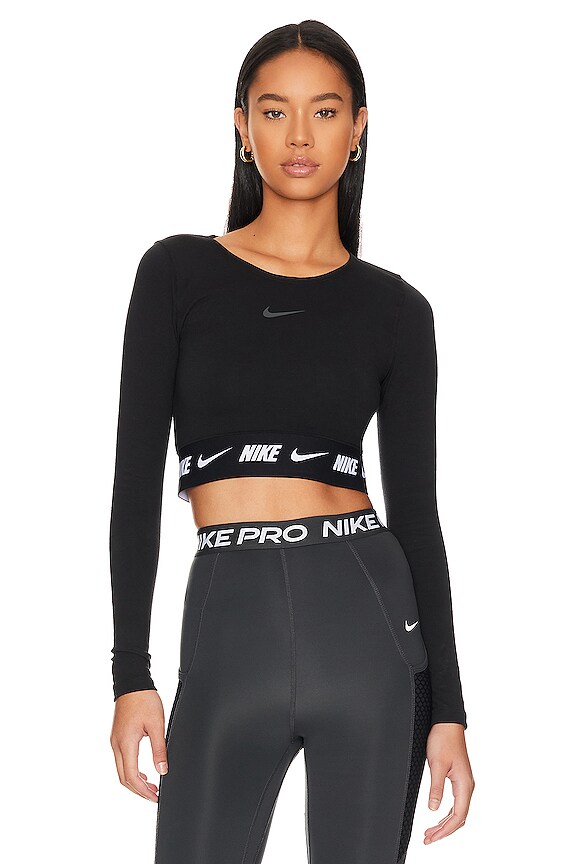 Nike NSW Crop Tape Top in Black & Dark Smoke | REVOLVE
