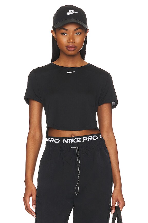 Nike Dri Fit One Short Sleeve Crop Top in Black | REVOLVE