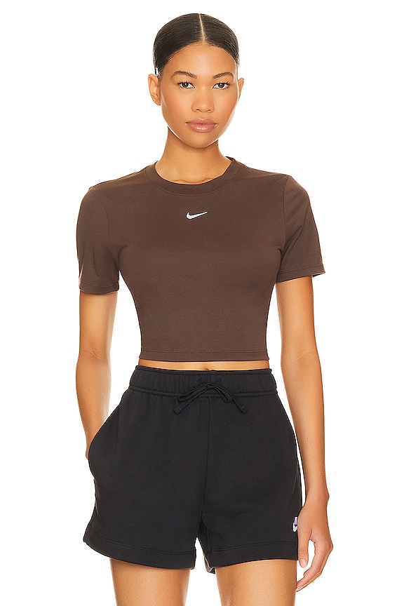 Nike Slim-fit Crop T-shirt in Baroque Brown & White | REVOLVE