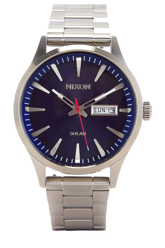 Nixon Sentry Solar Watch in Navy Sunray & Silver | REVOLVE
