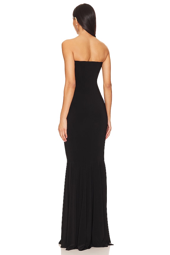 Norma Kamali Strapless Shirred Front Fishtail Gown in Black | REVOLVE