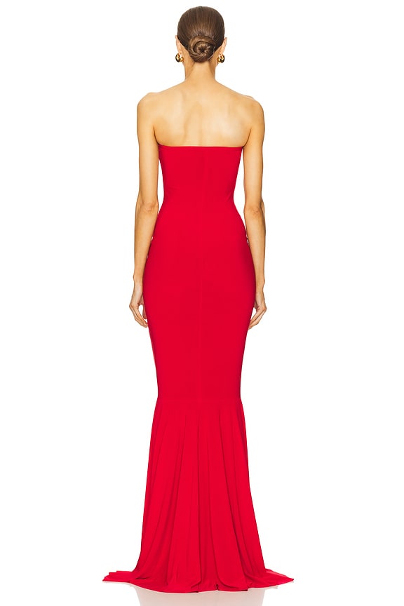 Norma Kamali x REVOLVE Strapless Shirred Front Fishtail Gown in Tiger Red | REVOLVE