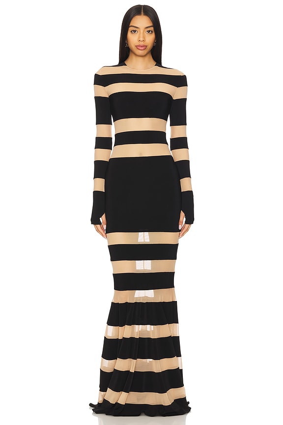 Norma Kamali Spliced Dress Fishtail Gown in Black & Nude Mesh | REVOLVE
