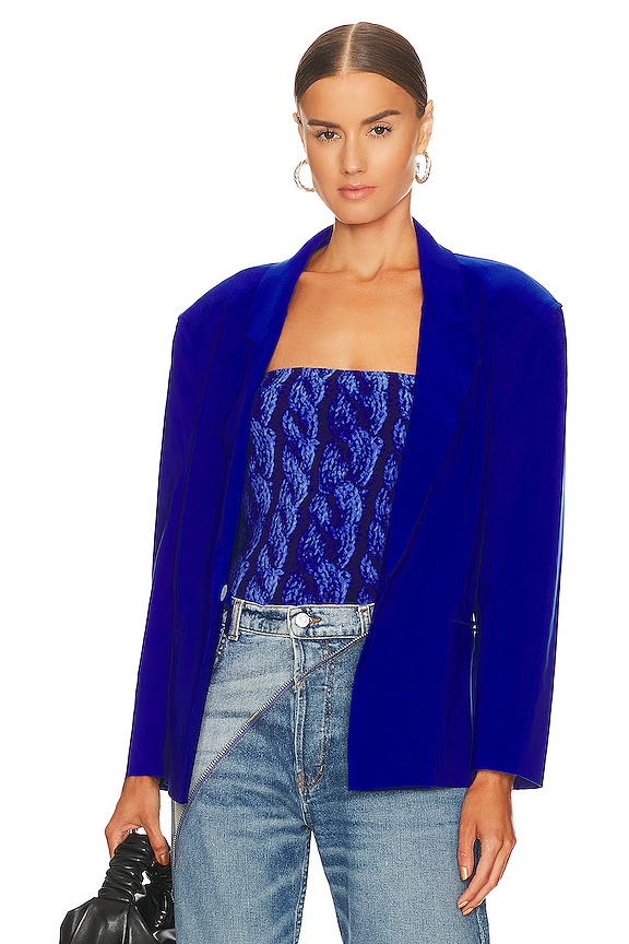 Norma Kamali Single Breasted Straight Fit Jacket in Cobalt | REVOLVE