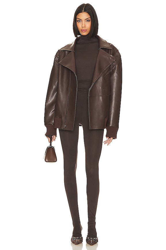 Norma Kamali Slim Fit Long Sleeve Turtle Top in Chocolate | REVOLVE