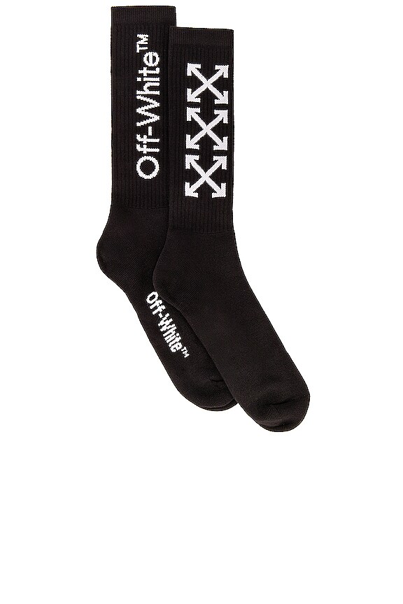 OFF-WHITE Arrows Mid Length Socks in Black & White | REVOLVE