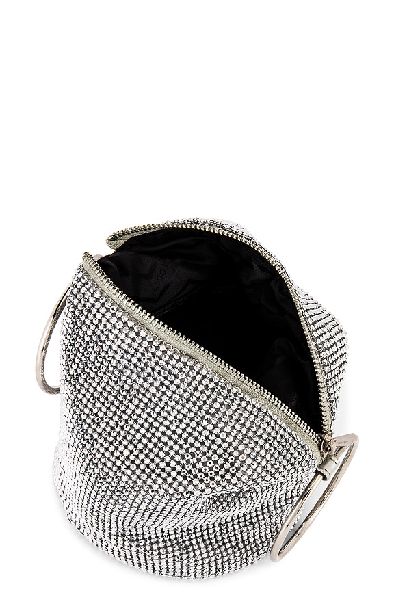 olga berg Ellie Crystal Mesh Ring Handle Bag in Silver | REVOLVE