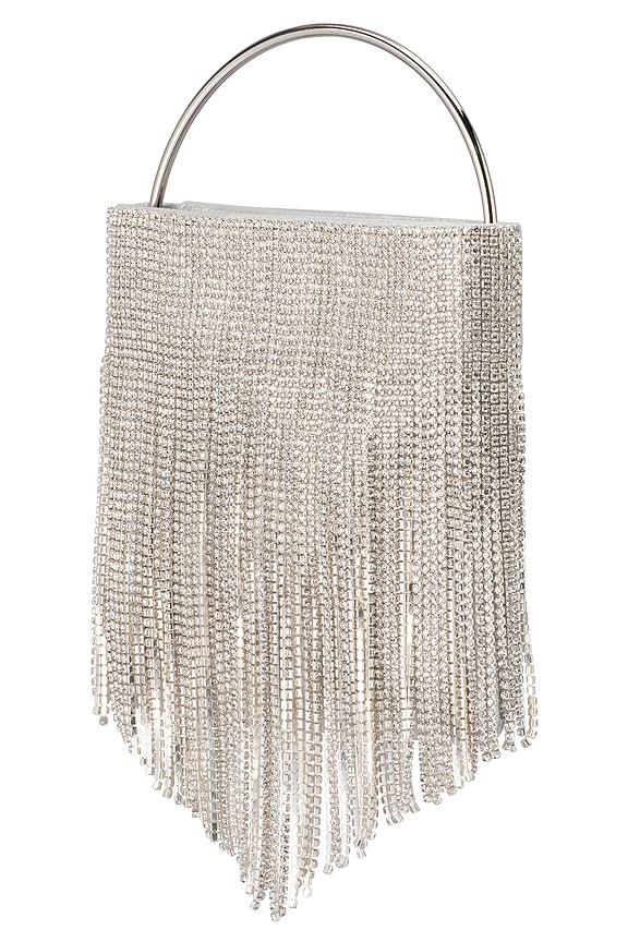 olga berg Adina Crystal Fringe Bag in Silver | REVOLVE