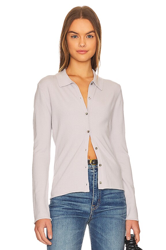 One Grey Day Amelia Knit Shirt in Silver | REVOLVE