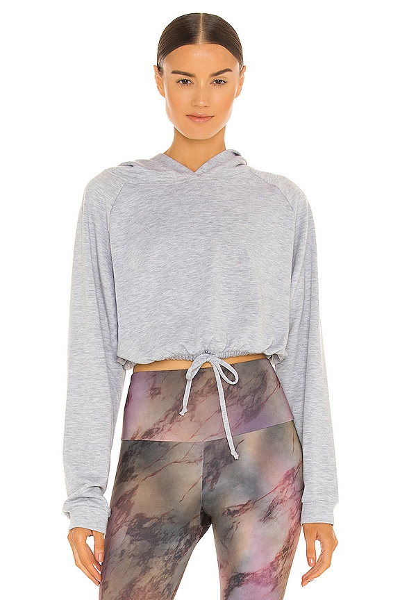 onzie Cinch Crop hoodie in Heather Grey | REVOLVE