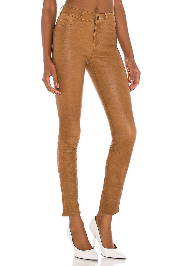 PAIGE Hoxton Leather Ultra Skinny in Dark Argan | REVOLVE