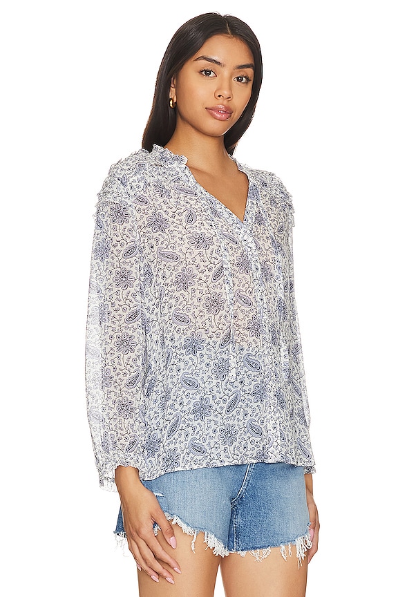PAIGE Margret Blouse in White & Periwinkle | REVOLVE