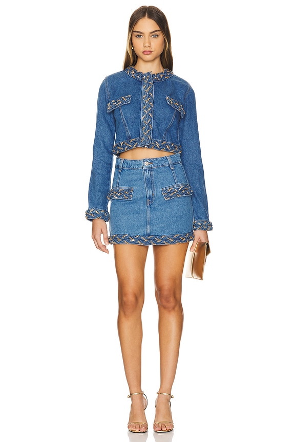 PatBO Braided Denim Cropped Jacket in Denim | REVOLVE