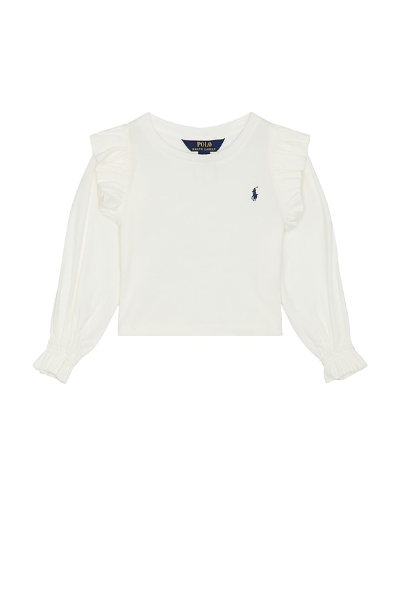 Polo Ralph Lauren Kids Rib Ruffle Crewneck in Deckwash White | REVOLVE