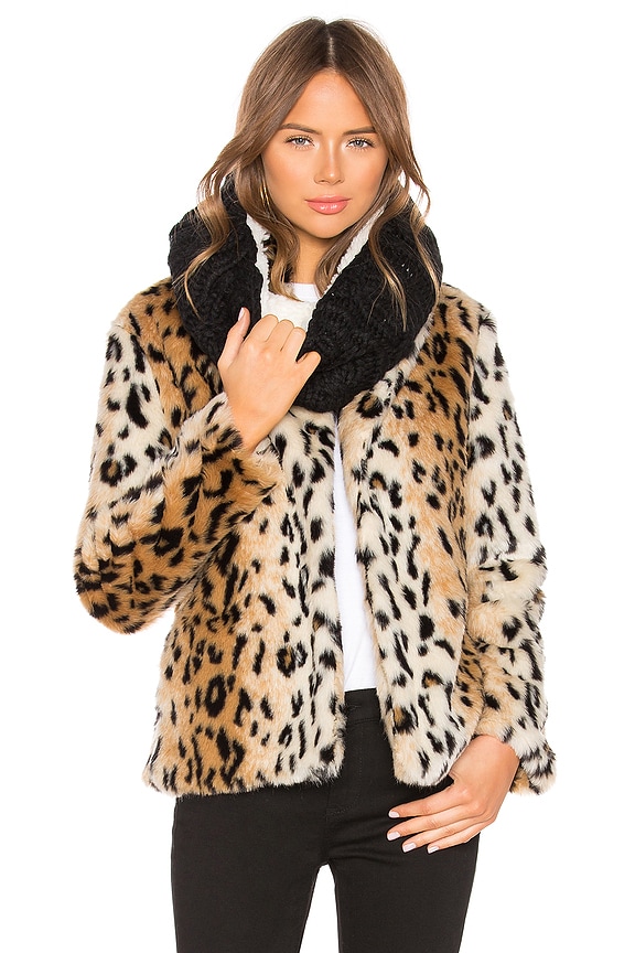 Plush Sherpa Cable Knit Scarf in Black & Cream | REVOLVE