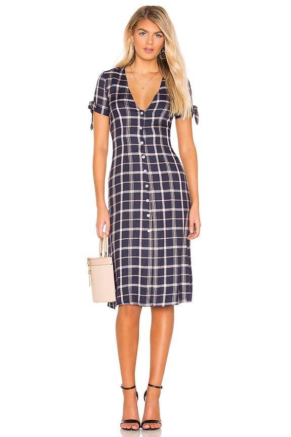 Privacy Please Jasper Midi Dress in Pink & Navy Plaid | REVOLVE