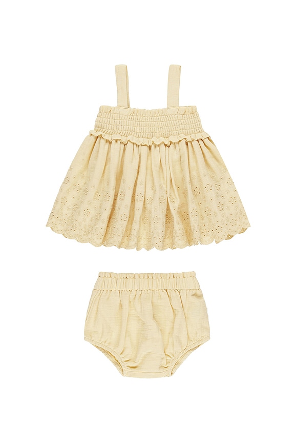 QUINCY MAE Kids Mae Smocked Top & Bloomer Set in Yellow | REVOLVE