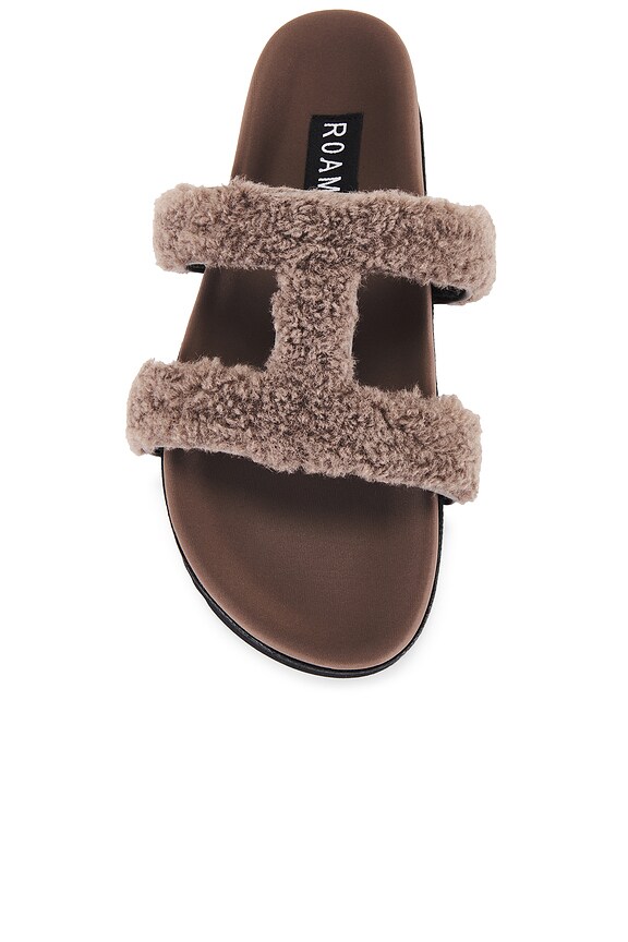 R0AM Fuzzy Cuffs Faux Fur Sandal in Taupe | REVOLVE