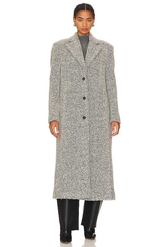 REMAIN Herringbone Boxy Coat in Black Combo | REVOLVE