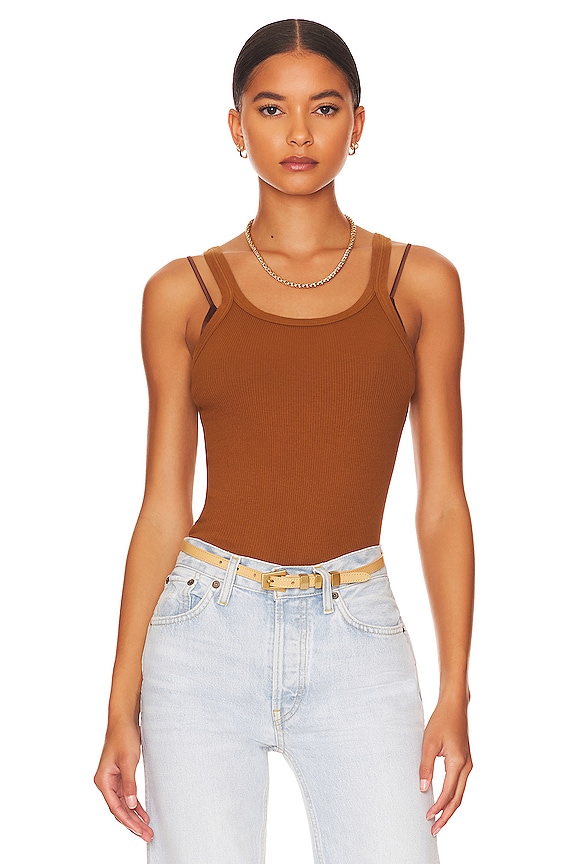 RE/DONE x Hanes Ribbed Tank Top in Ginger | REVOLVE