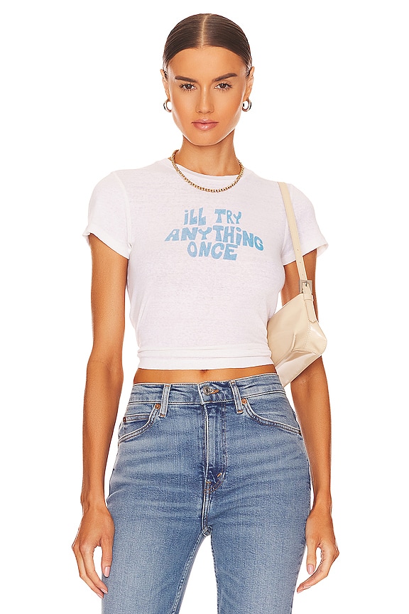RE/DONE 90's Originals Baby Tee I'll Try Anything in Vintage White in ...