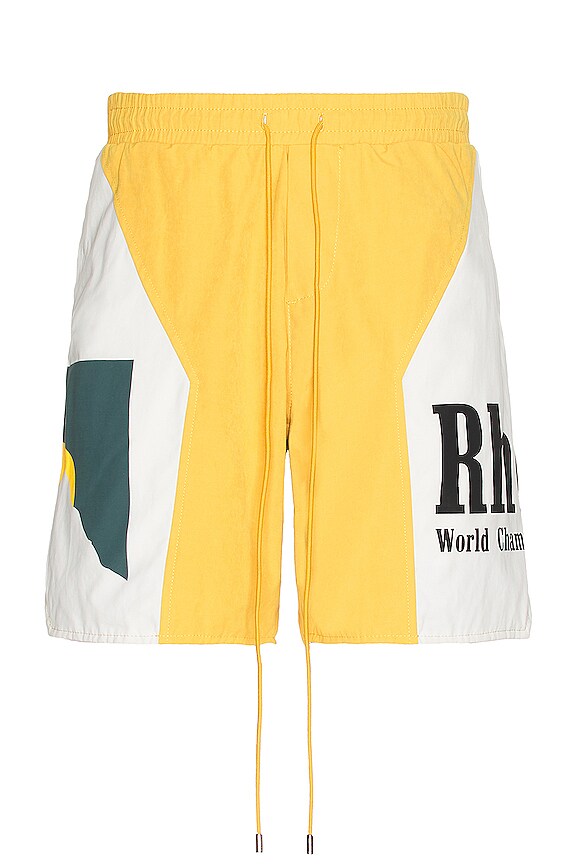 Rhude Panel Logo Short in Mustard & White | REVOLVE