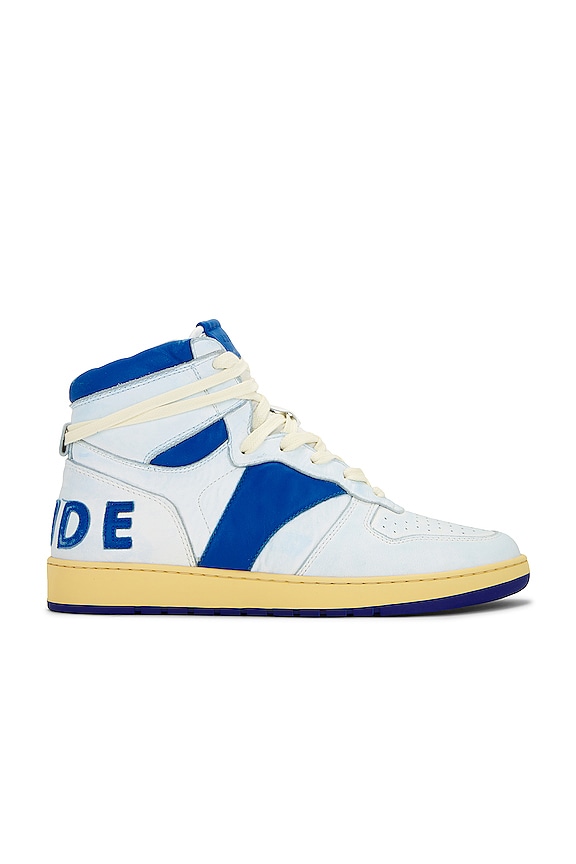 Rhude Rhecess Hi Sneaker in White & Blue | REVOLVE