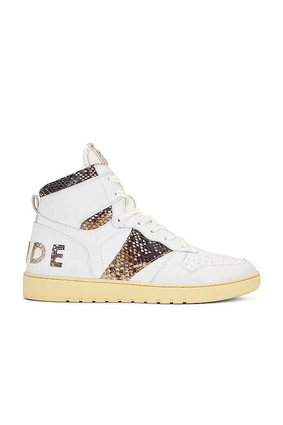 Rhude Rhecess Hi Sneaker in White & Snake | REVOLVE